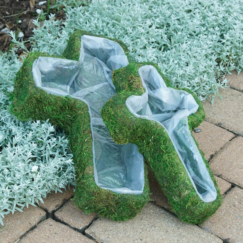 Pflanzkreuz aus Moos für Grab | Set 2 Stk - Bastelspass24.de - Florist